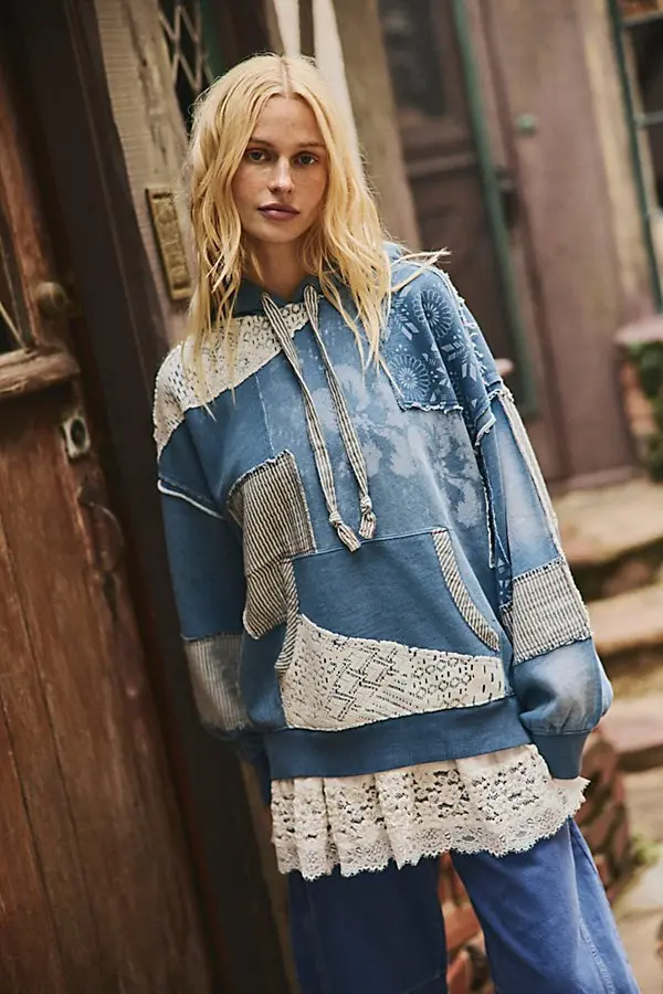 Free People We The Free Tattered Romance Hoodie - Indigo Combo