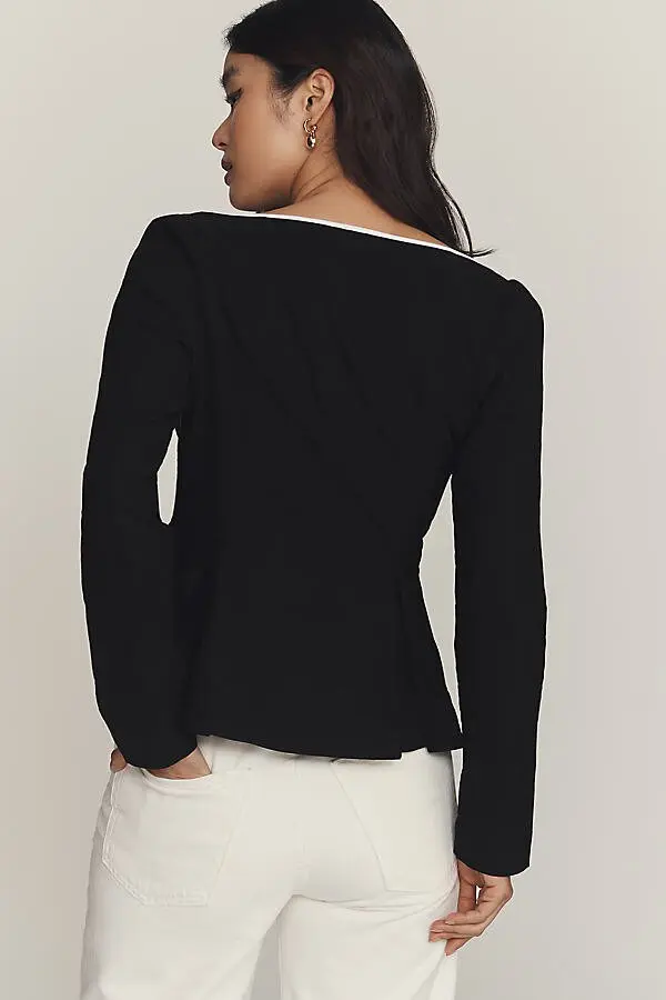 Maeve Zip-front Square-neck Blouse - Black