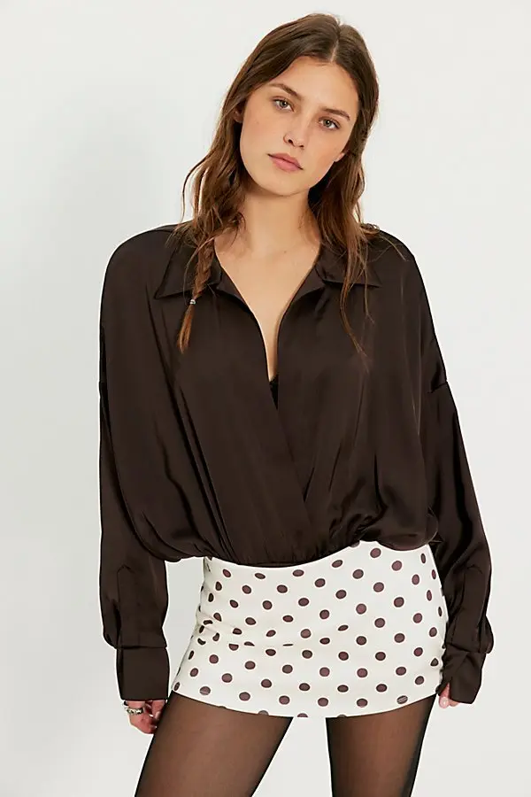 GEEL Aria Printed Skort - White And Brown Poilka Dot