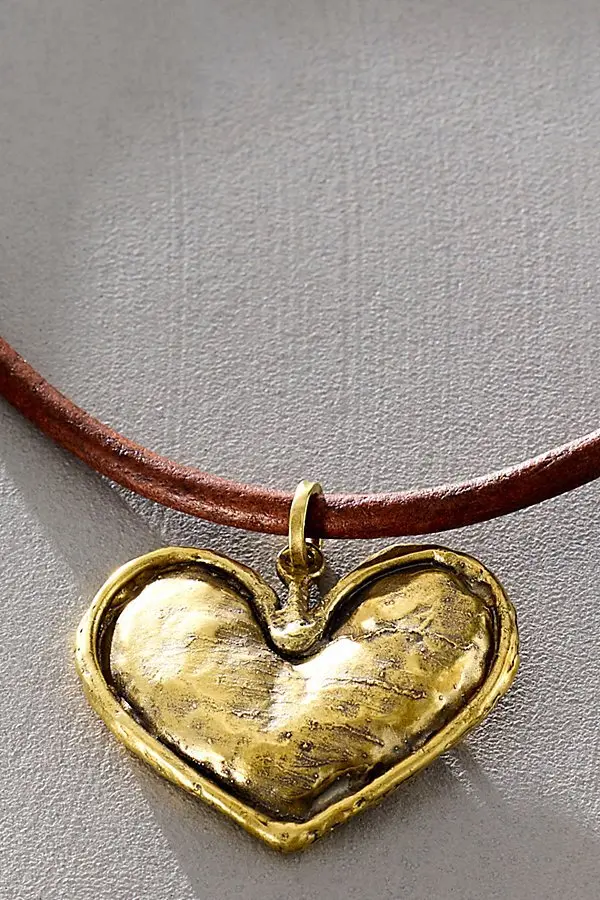 ALKEMIE Heart Leather Pendant Necklace - Gold