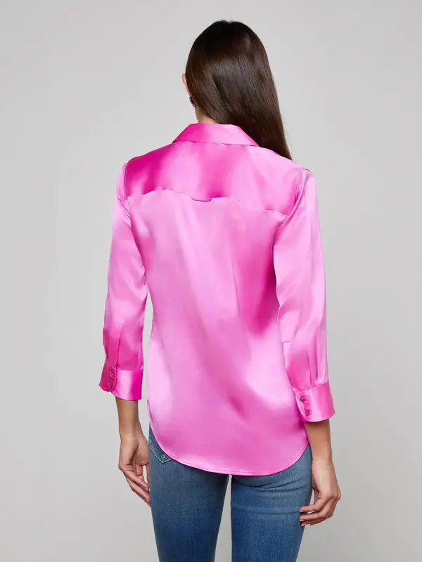 L'Agence Dani Silk Blouse Top - Fuchsia