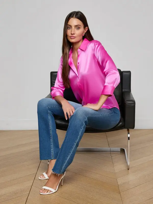 L'Agence Dani Silk Blouse Top - Fuchsia