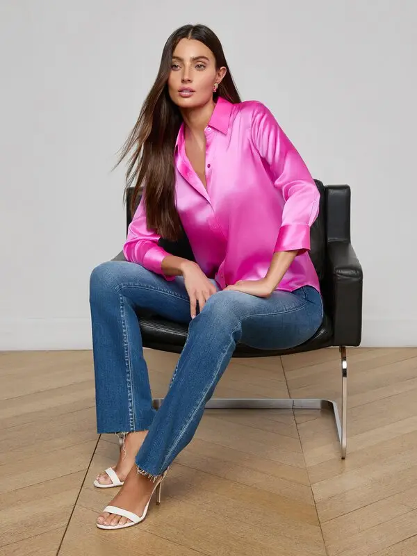 L'Agence Dani Silk Blouse Top - Fuchsia