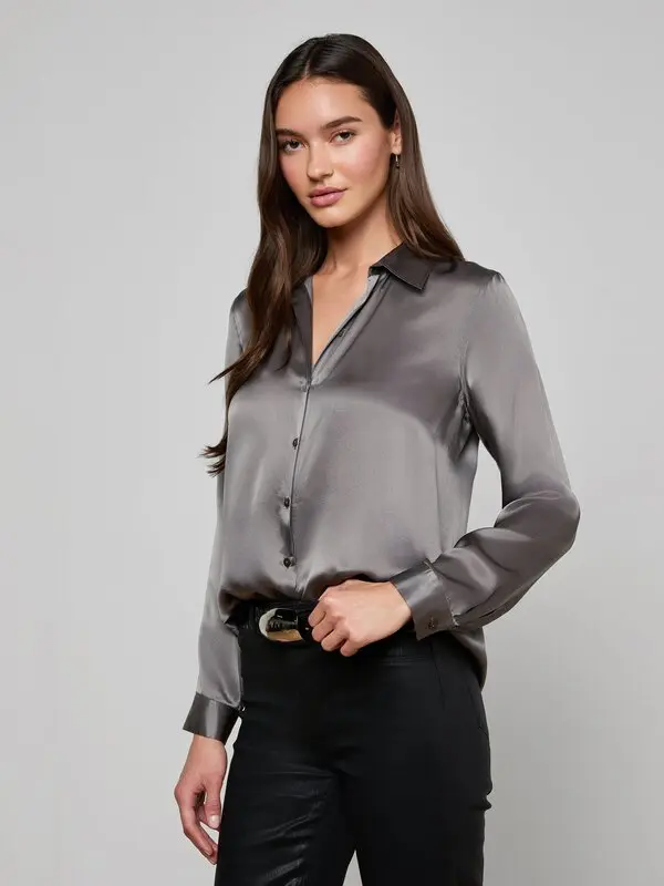 L'Agence Tyler Silk Blouse - Medium Grey