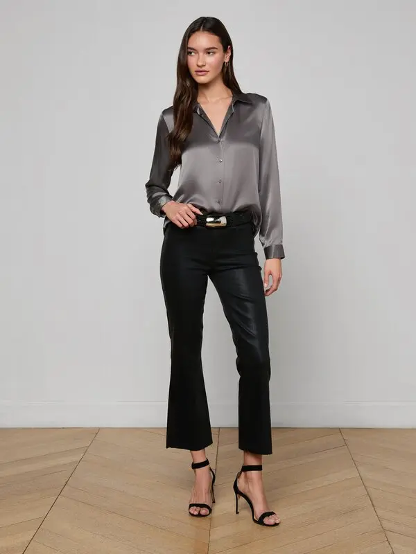L'Agence Tyler Silk Blouse - Medium Grey