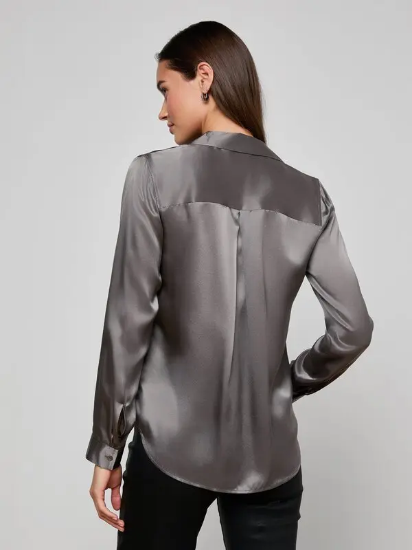 L'Agence Tyler Silk Blouse - Medium Grey