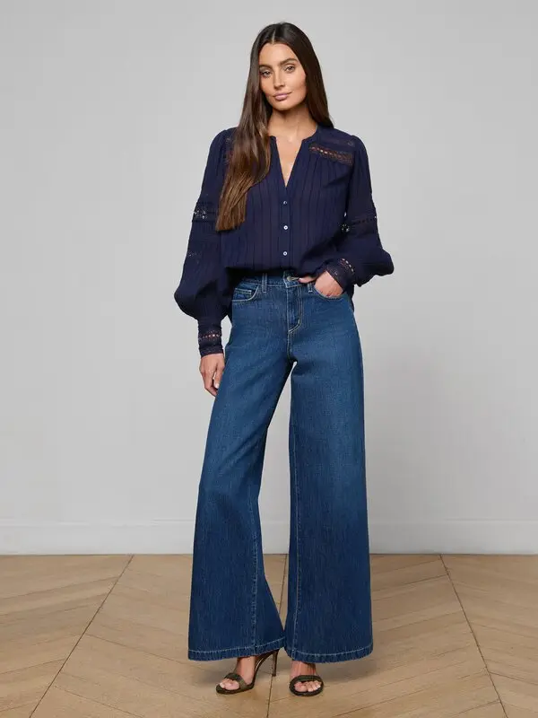 L'Agence Kiera Blouse Top - Navy