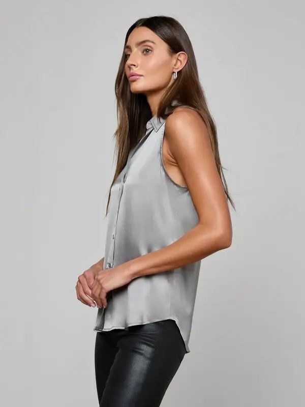 L'Agence Emmy Sleeveless Silk Blouse Top - Light Grey