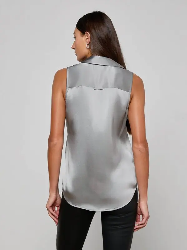L'Agence Emmy Sleeveless Silk Blouse Top - Light Grey