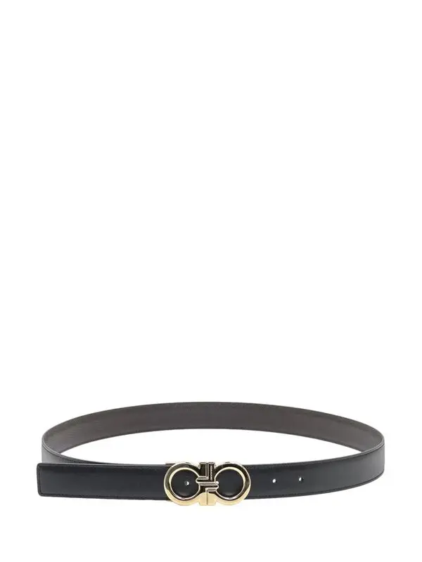 FERRAGAMO Iconic Buckle Leather Belt - Black