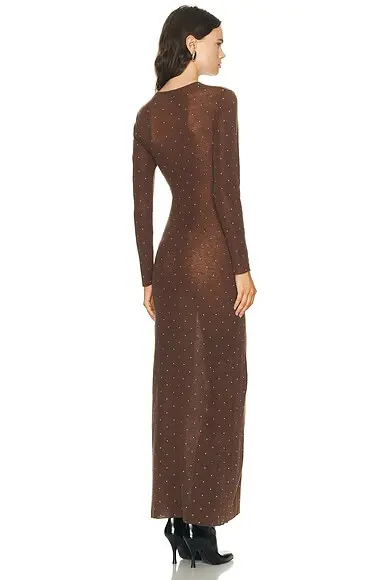 Rabanne Embellished Long Sleeve Maxi Dress - Brown