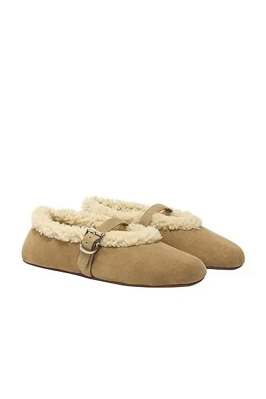 Alaïa Suede Shearling Ballet Flats - Camel