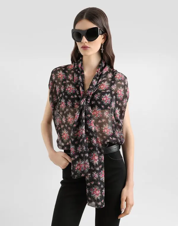 Dolce & Gabbana Flower Bouquet-print Chiffon Top