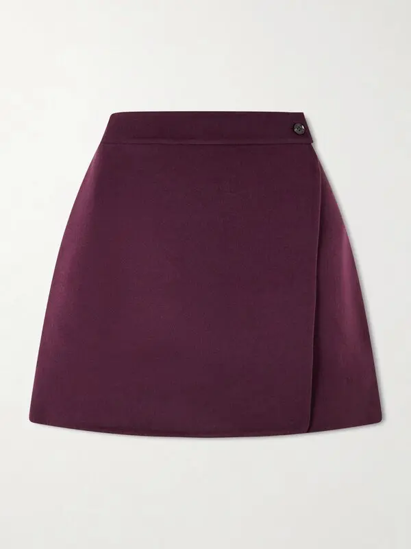 LESET Noah Wool And Cashmere-blend Mini Wrap Skirt - Burgundy
