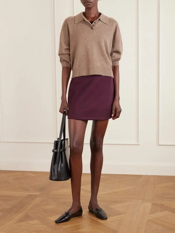 LESET Noah Wool And Cashmere-blend Mini Wrap Skirt - Burgundy