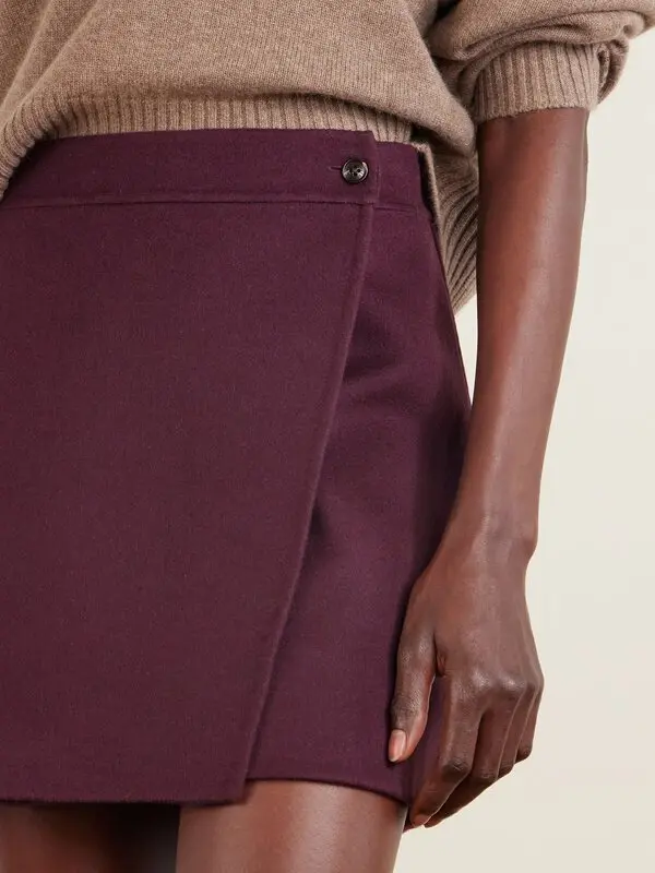 LESET Noah Wool And Cashmere-blend Mini Wrap Skirt - Burgundy