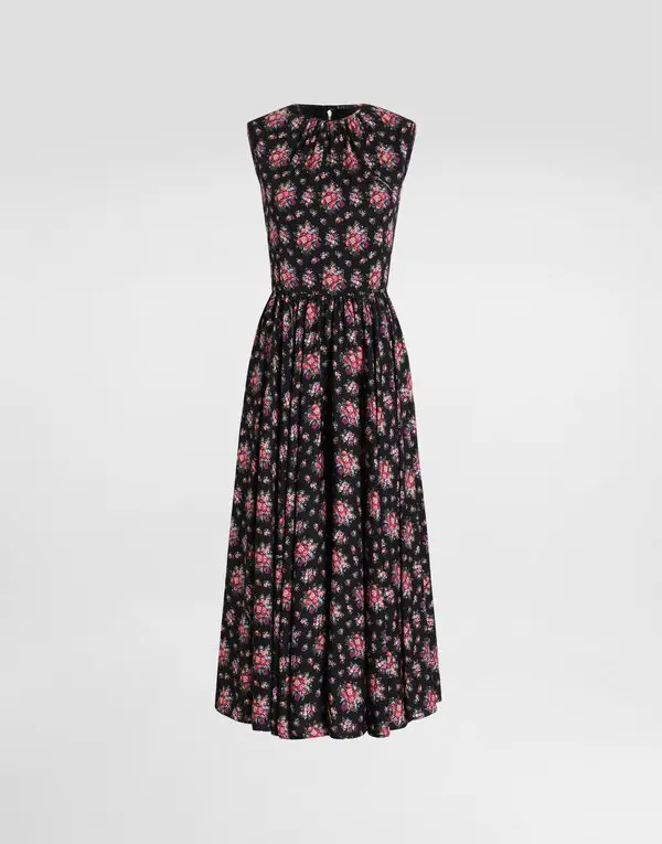 Dolce & Gabbana Small Flower Bouquets-print Charmeuse Dress - Multicolor