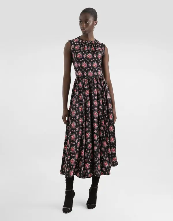 Dolce & Gabbana Small Flower Bouquets-print Charmeuse Dress - Multicolor