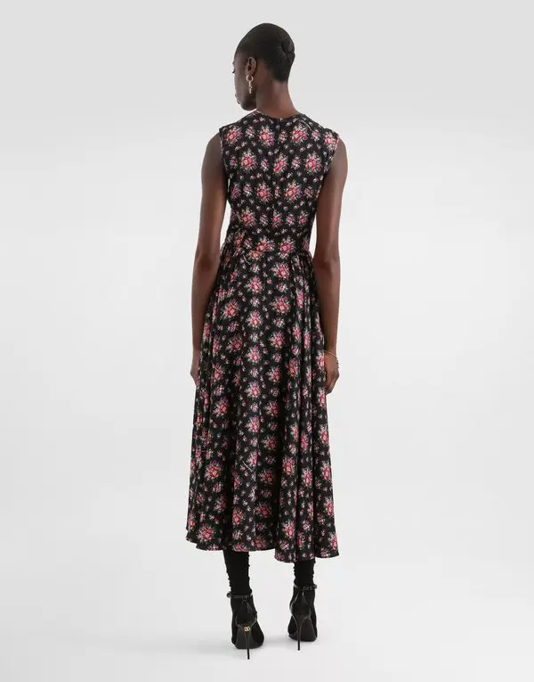 Dolce & Gabbana Small Flower Bouquets-print Charmeuse Dress - Multicolor