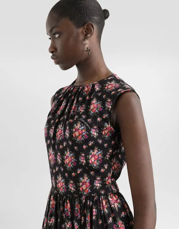 Dolce & Gabbana Small Flower Bouquets-print Charmeuse Dress - Multicolor
