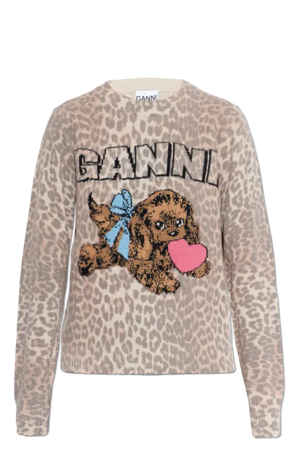GANNI Animal Motif Sweater - Brown