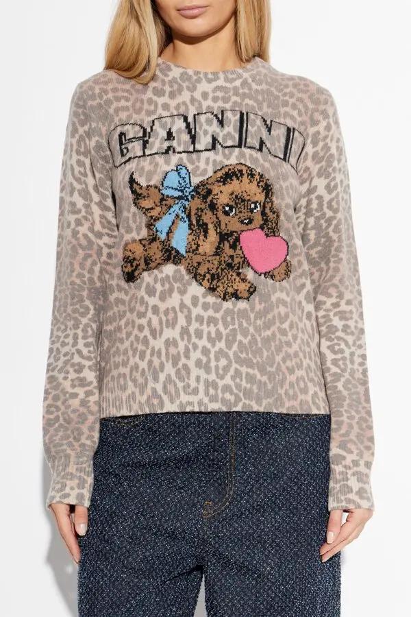 GANNI Animal Motif Sweater - Brown