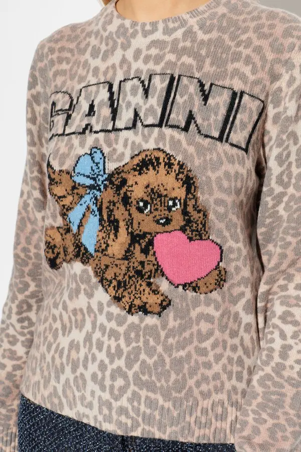 GANNI Animal Motif Sweater - Brown