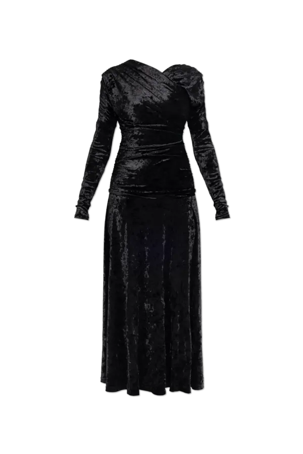 GANNI Velvet Midi Dress With Draping - Black