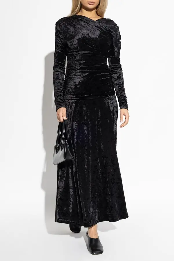 GANNI Velvet Midi Dress With Draping
