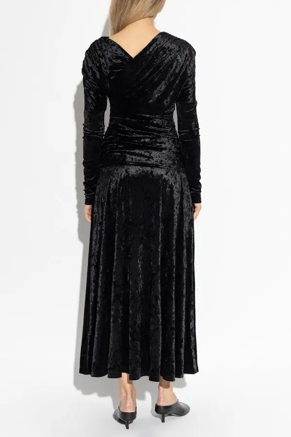 GANNI Velvet Midi Dress With Draping