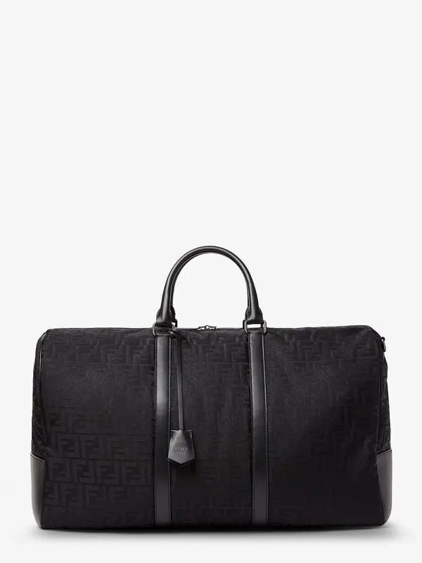 Fendi Ff Nylon Duffle Bag With Leather Inserts - Black
