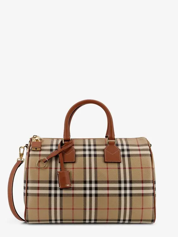 Burberry Coated Canvas Handbag With Check Pattern - Beige