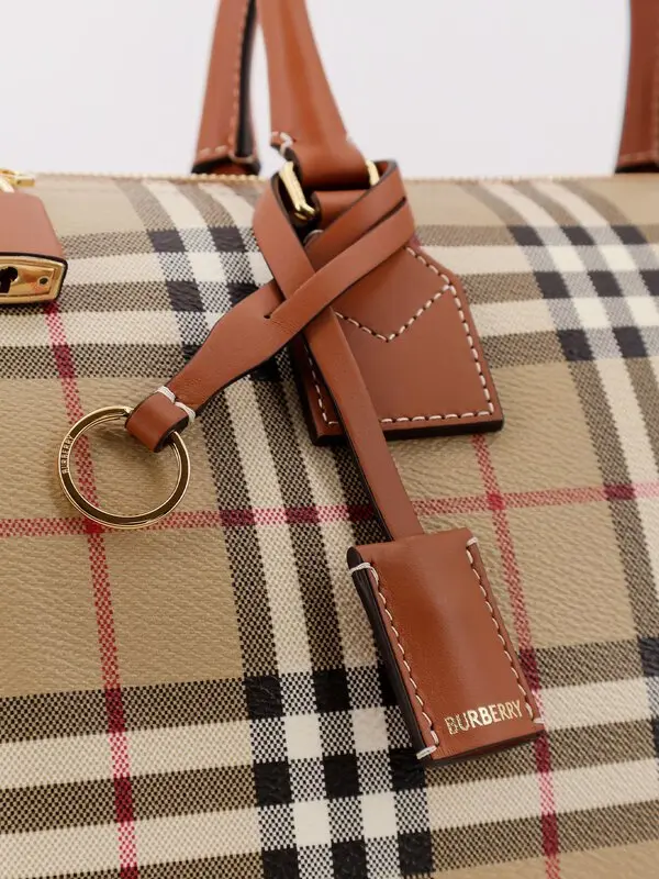 Burberry Coated Canvas Handbag With Check Pattern