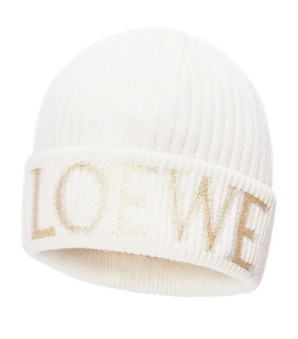 Loewe Wool Logo Beanie - White