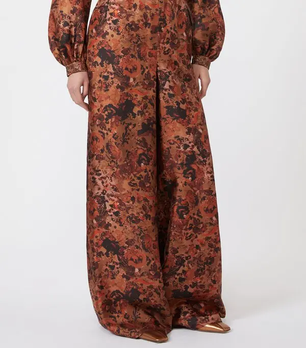 Max Mara Silk Printed Wide-leg Trousers - Brown