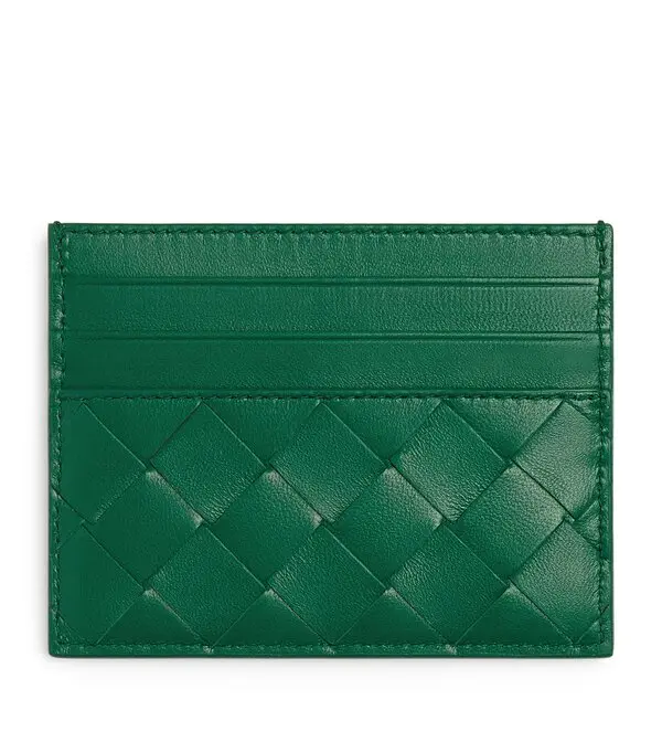 Bottega Veneta Leather Intrecciato Card Holder - Green