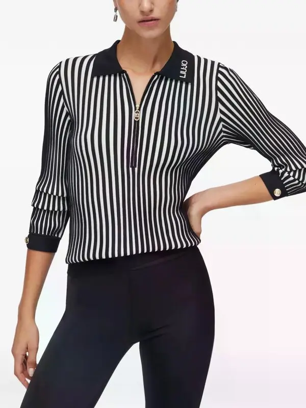 Liu Jo Half-zip Ribbed Top - Black