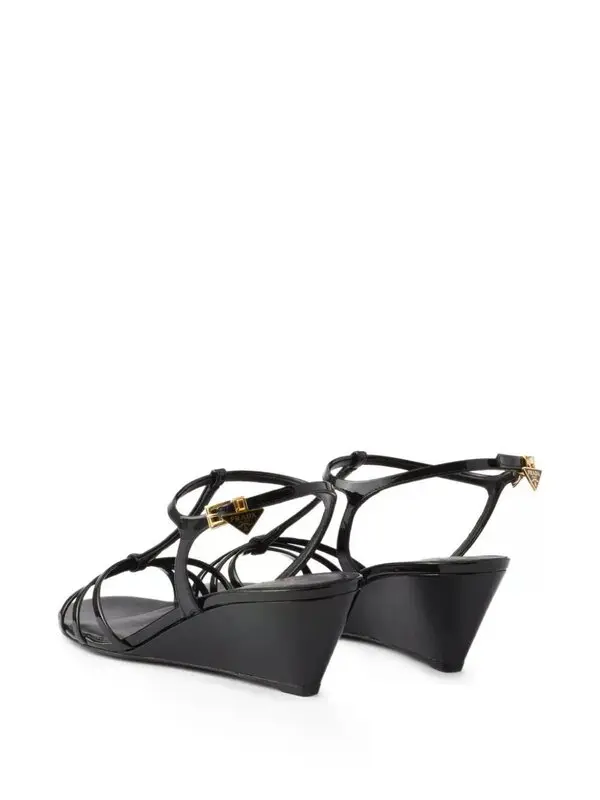 Prada T-strap Wedge Sandals - Black