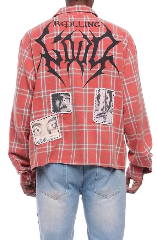 ROLLING LOUD Anarchy Plaid Cotton Flannel Button-up Shirt Jacket
