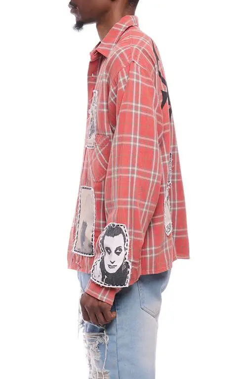 ROLLING LOUD Anarchy Plaid Cotton Flannel Button-up Shirt Jacket