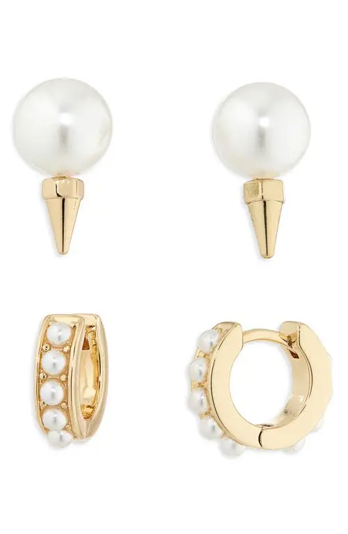 ALLSAINTS Faux Pearl Stud And Hoop Earring Set - Gold/pearl