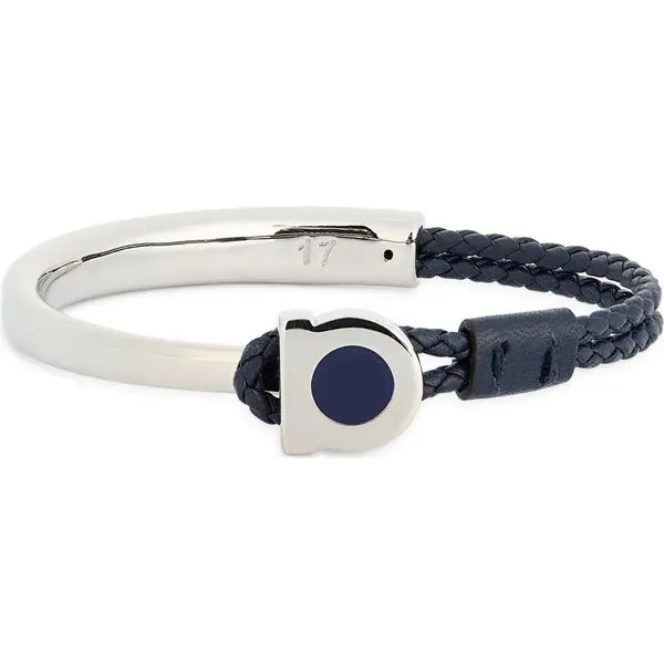 FERRAGAMO Gancio Braided Leather Bracelet - 17 Pld/navy