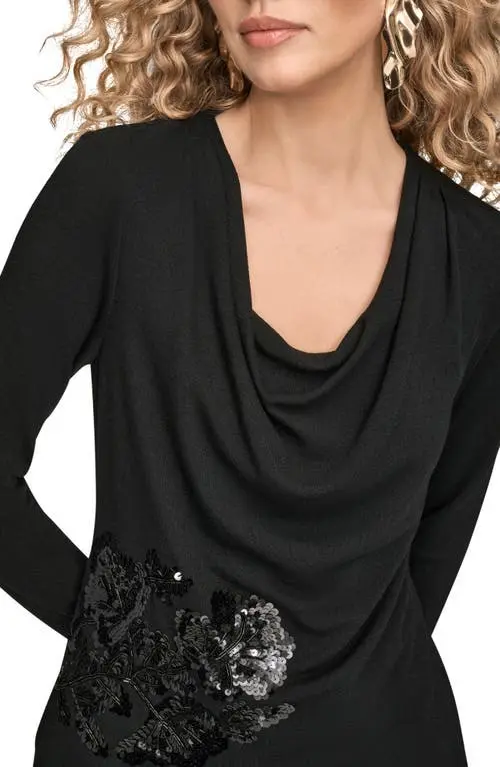 Donna Karan New York Sequin Cowl Neck Top - Black