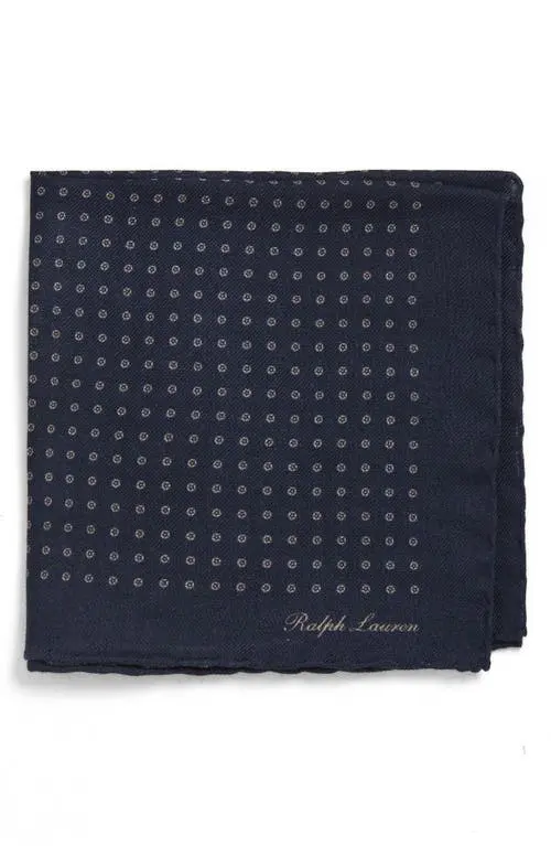 Ralph Lauren Purple Label Polka Dot Cashmere & Silk Pocket Square - Navy