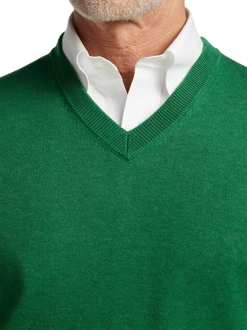 PAUL FREDRICK Supima Cotton V-neck Sweater - Green