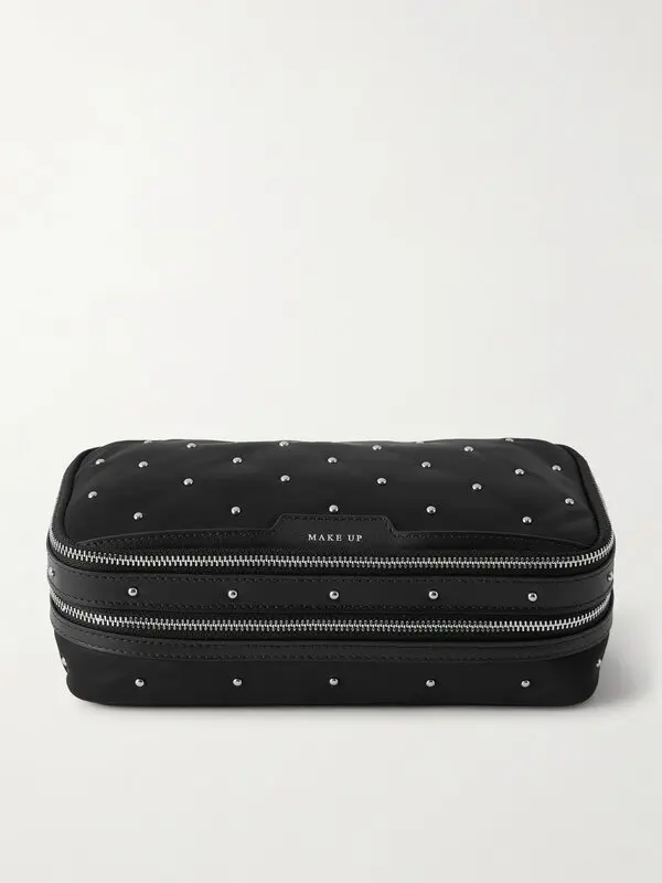ANYA HINDMARCH Large Studded Leather-trimmed Recycled-satin Cosmetics Case - Black