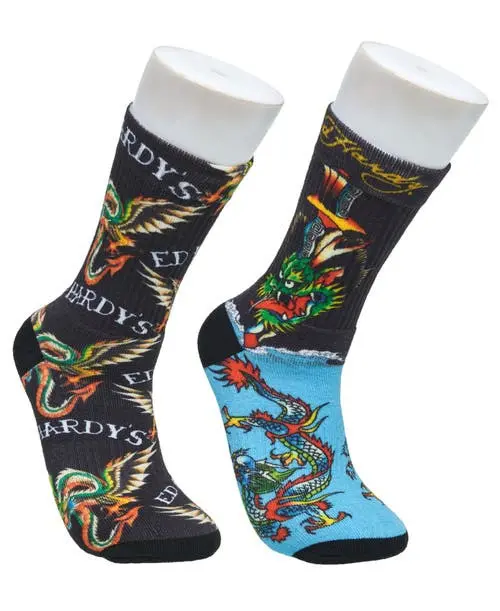 Ed Hardy 360 Print Full Cushion Crew Sock 2-pack - Black