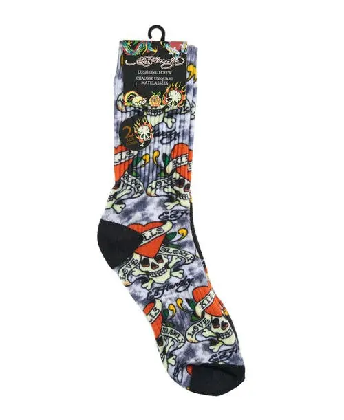 Ed Hardy 360 Print Full Cushion Crew Sock 2-pack - Grey