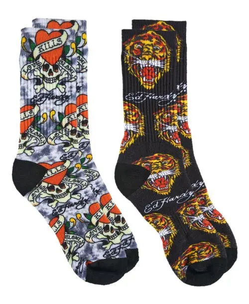 Ed Hardy 360 Print Full Cushion Crew Sock 2-pack - Grey