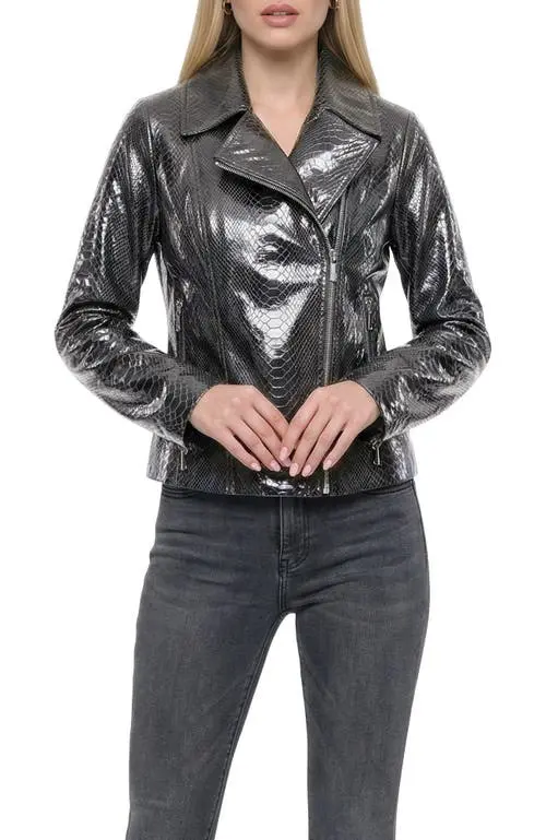 Gorski Genuine Metis Suede Python Printed Moto Zip Jacket